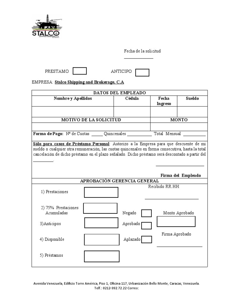 Solicitud de Préstamo Stalco Shipping | PDF | Finanzas y dinero