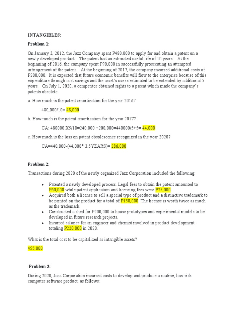 Intangibles: Problem 1 | PDF | Accrual | Intangible Asset