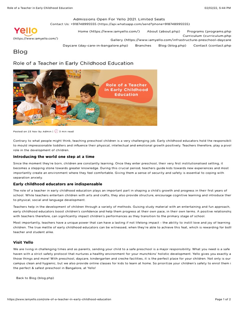 Role of A Teacher in Early Childhood Education | PDF | Early Childhood ...