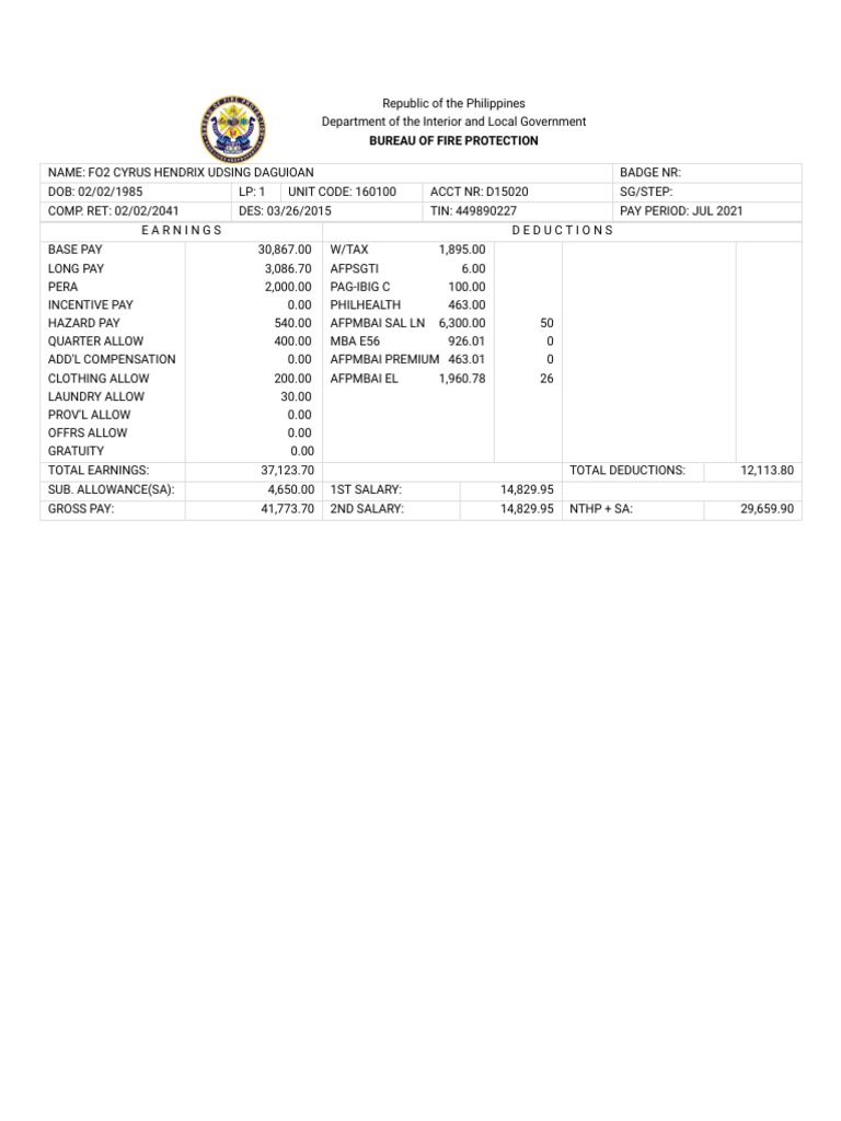 BFP Payslip Portal - Print | PDF