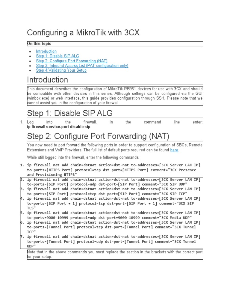Mikrotik With 3cx Pabx | PDF | Session Initiation Protocol | Firewall (Computing)