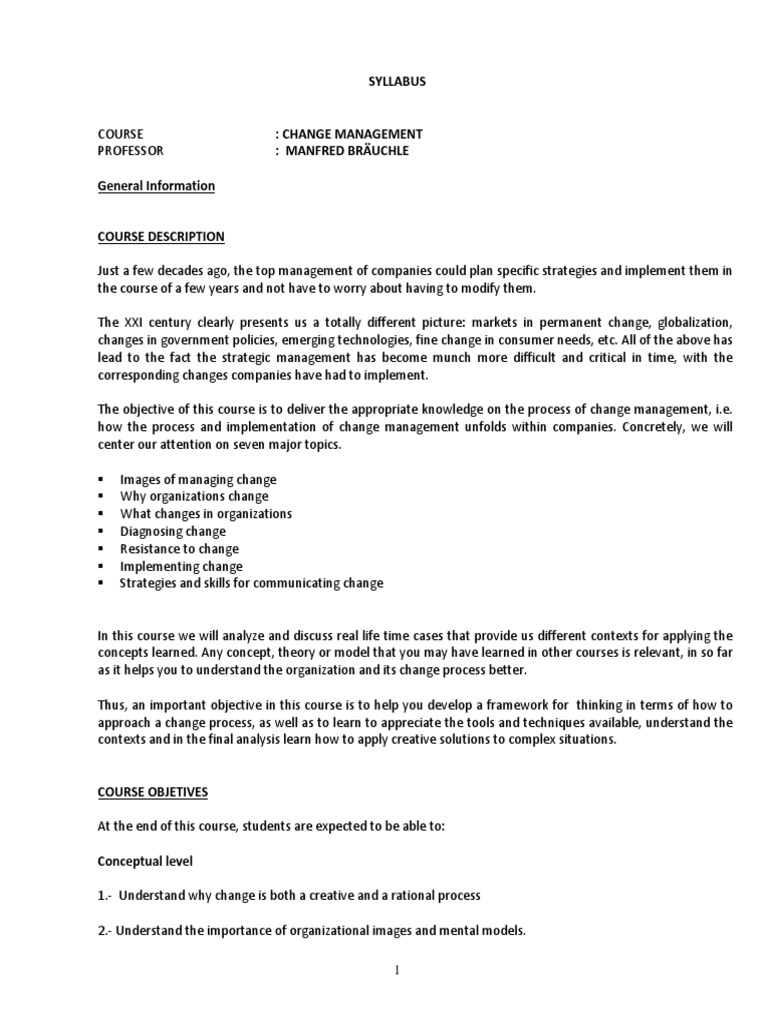 Change Management Syllabus | PDF | Change Management | Cognition