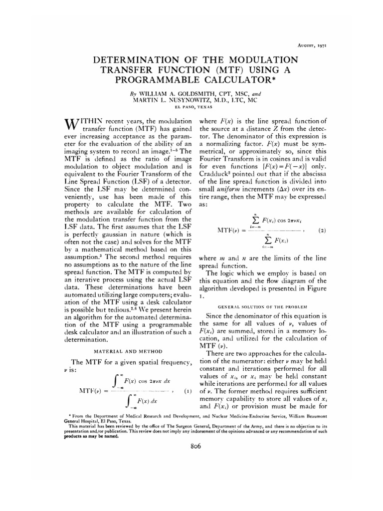 Determination OF THE Modulation Transfer Function (MTF) Using A ...