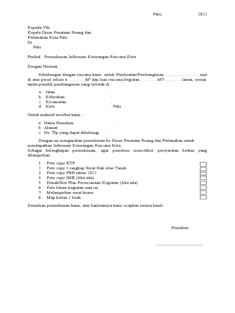 Formulir Permohonan KRK Imb-2022 | PDF