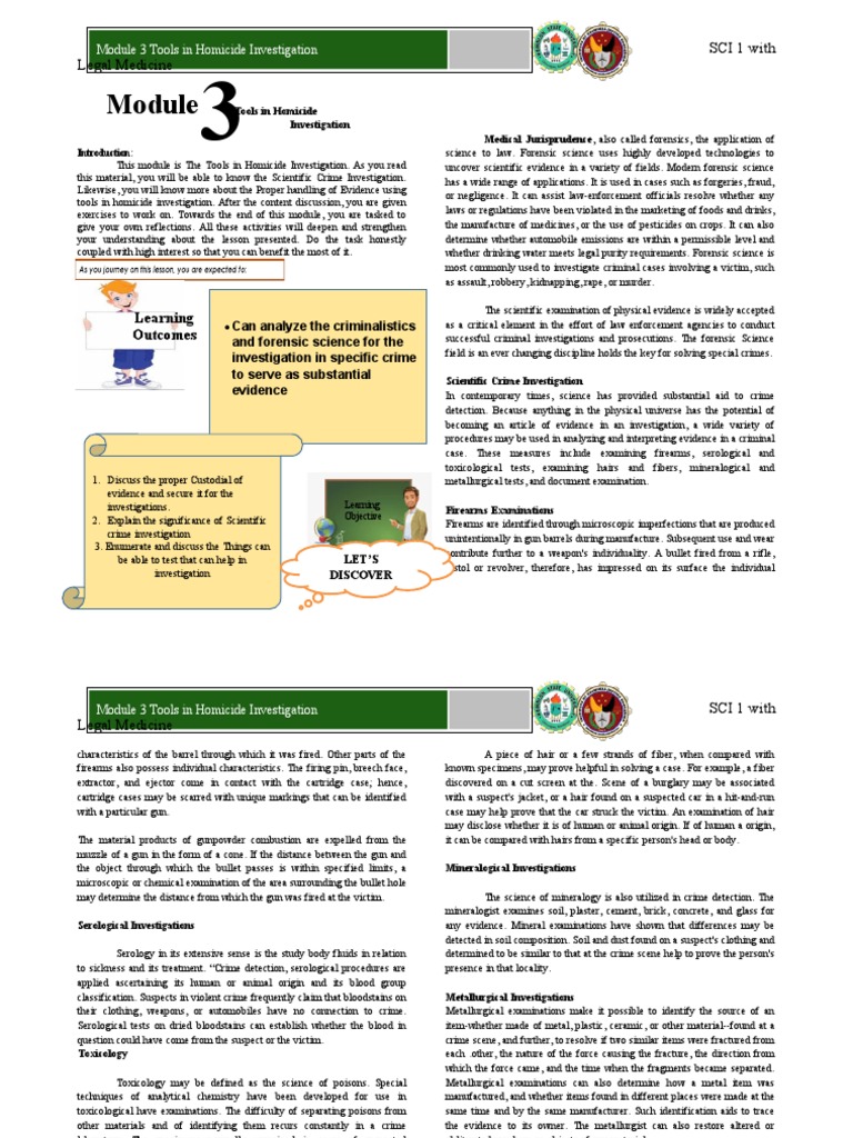 SCI 1 With Legal Medicine: Module 3 Tools in Homicide Investigation ...