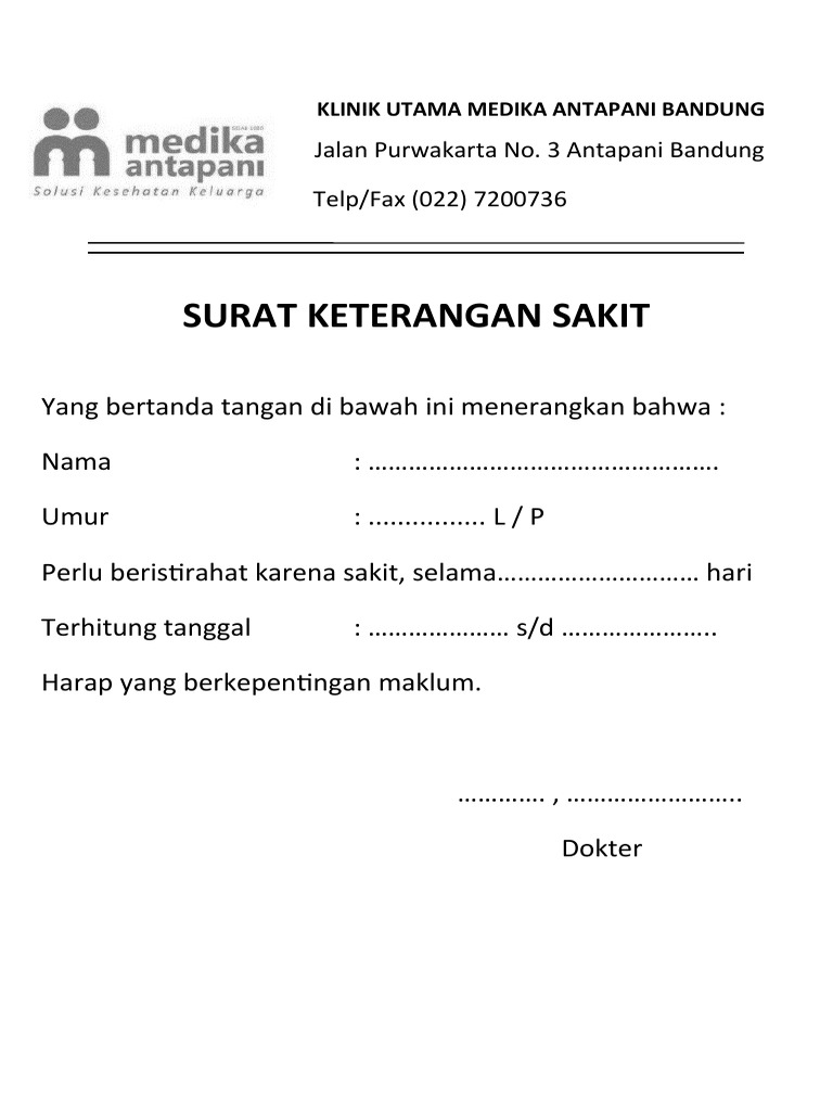 Surat Keterangan Sakit: Telp/Fax (022) 7200736 Jalan Purwakarta No. 3 ...