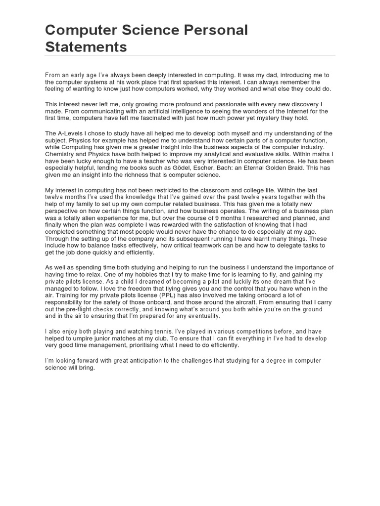 Computer Science Personal Statements | PDF | Science | Computer Science