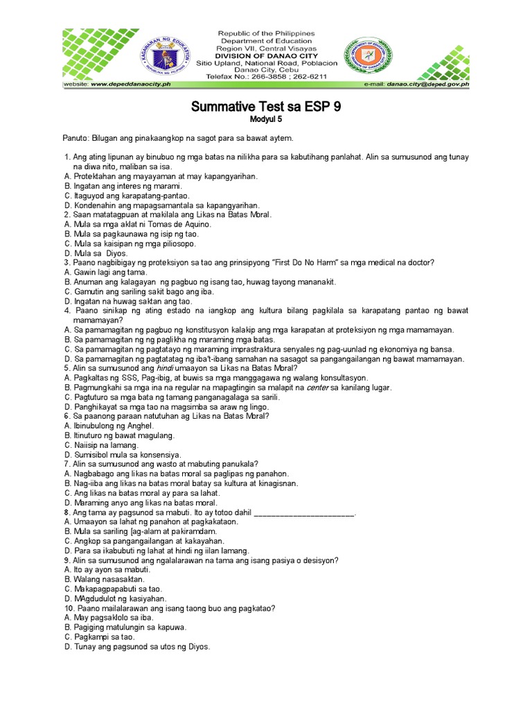 ESP 9 Summative With Keyanswer | PDF