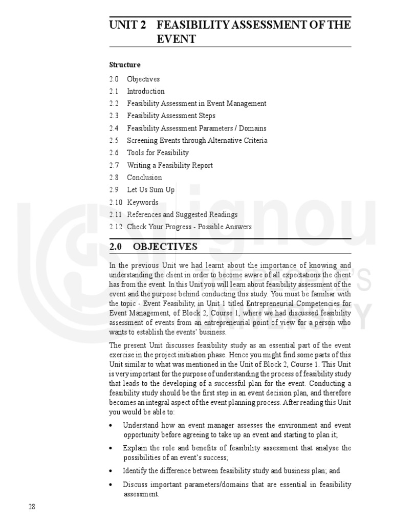 Unit 2 Feasibility Assessment of The Event: 2.0 Objectives | Download Free PDF | Feasibility ...
