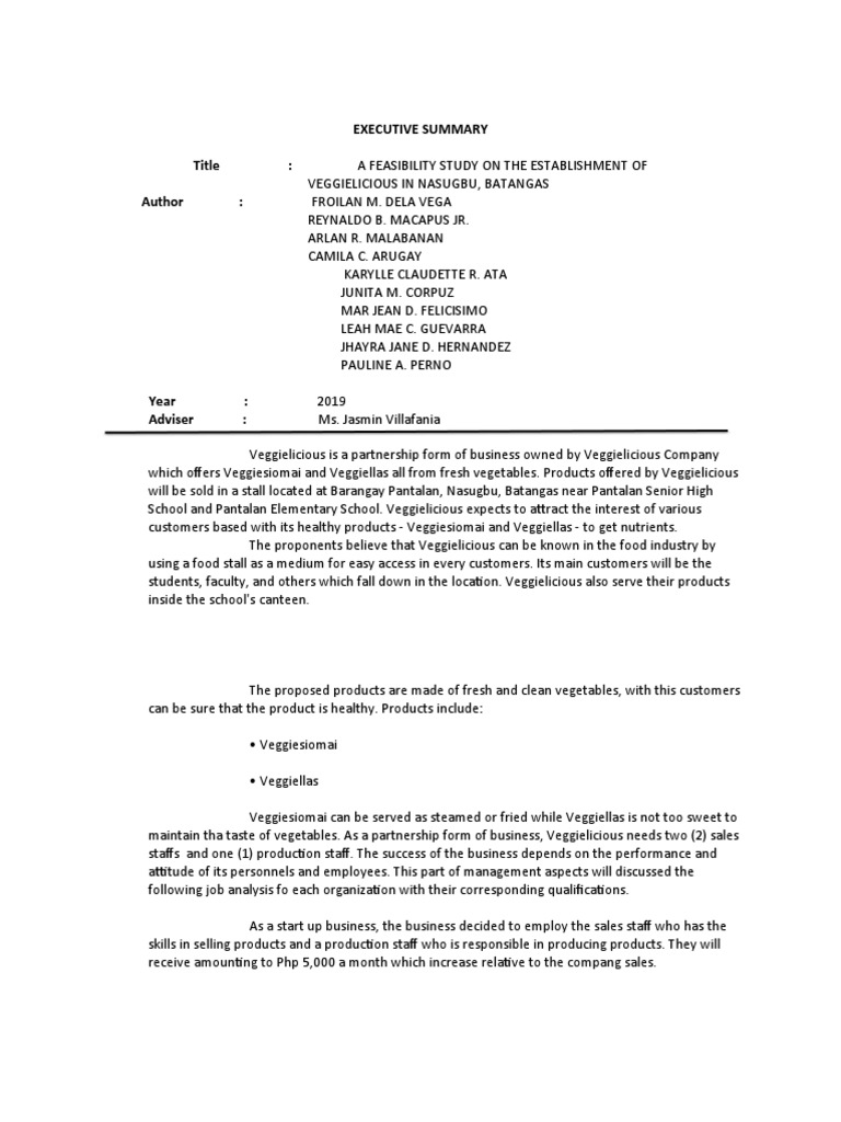 Executive Summary Title: A Feasibility Study On The Establishment of ...