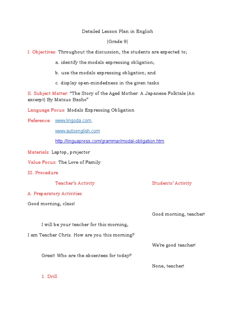 Detailed Lesson Plan in English | PDF | Verb