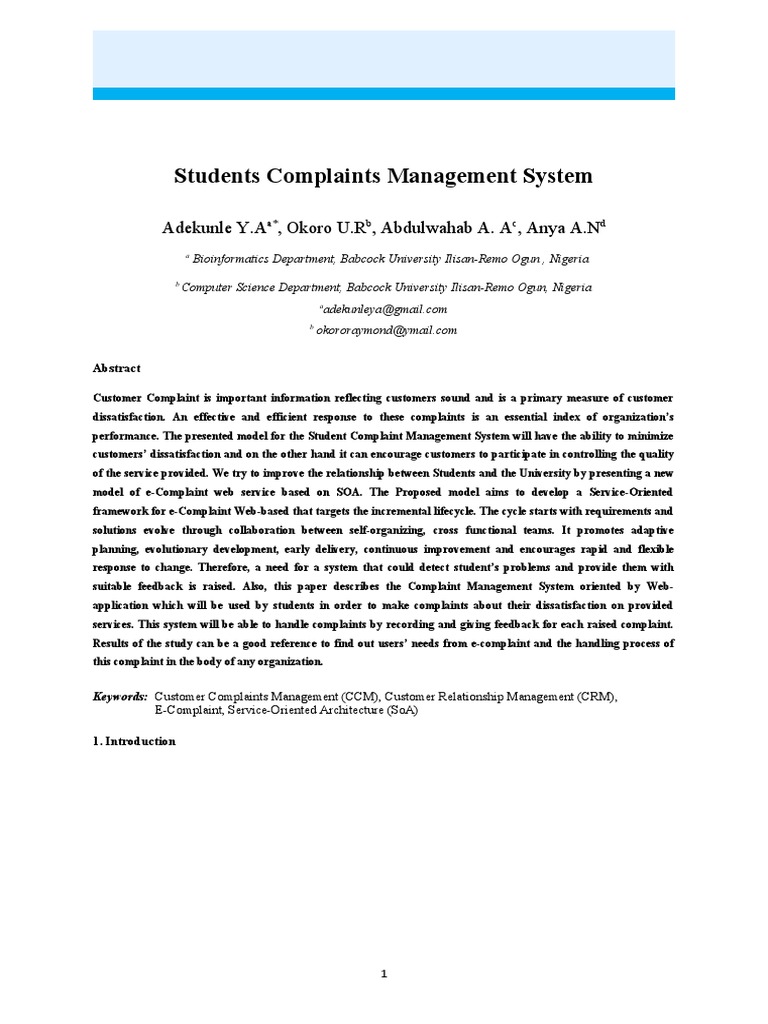 Students Complaints Management System | PDF | System | Service Oriented ...