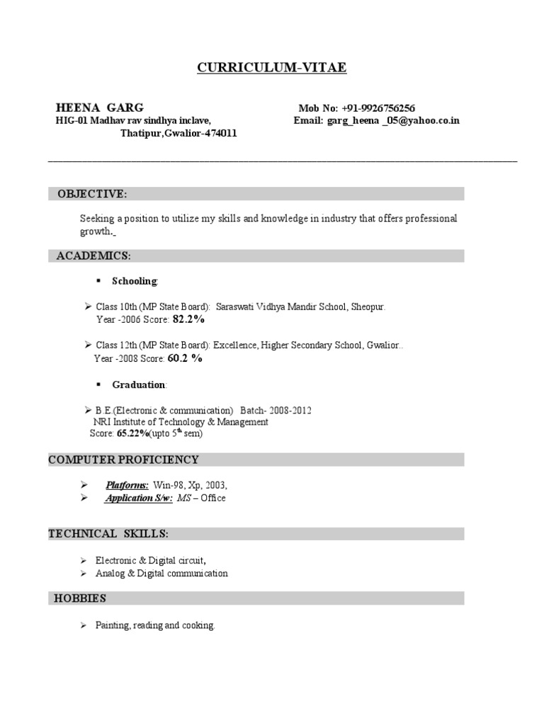 Heena Garg's Curriculum Vitae | PDF