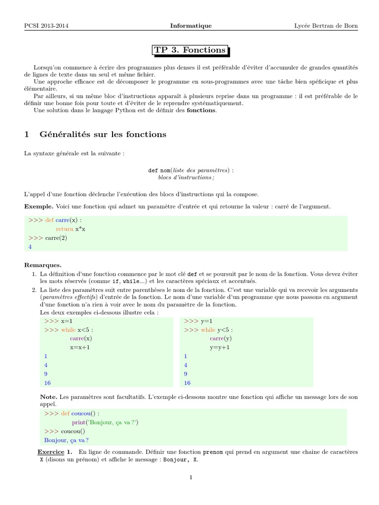 tp3 Fonction | PDF | Paramètre (Programmation informatique) | Python ...