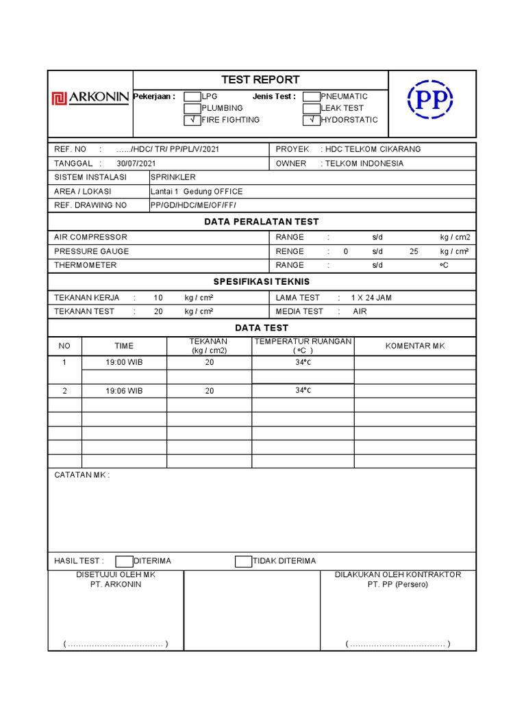 Lampiran Dokumentasi Test Gelontor LT.1 Office | PDF