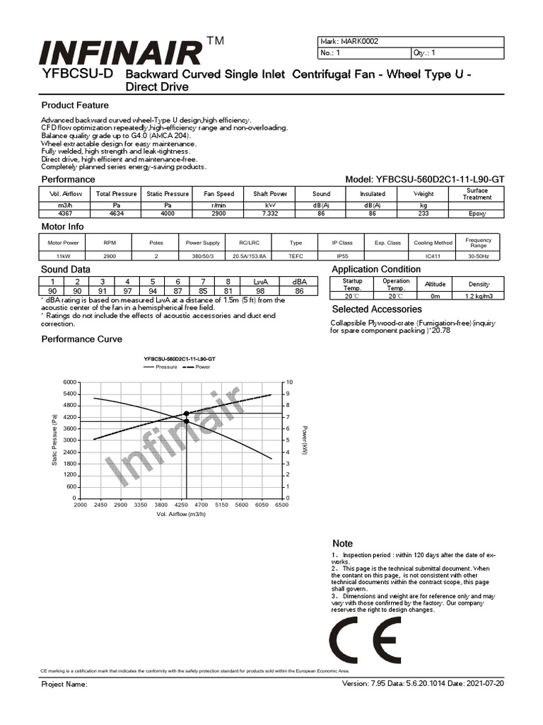 Infinair Fan Data Sheet | PDF | Manufactured Goods | Physical Quantities