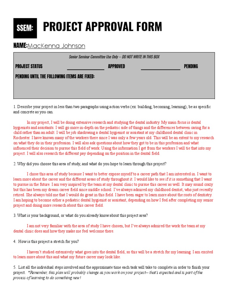 Senior Project Approval Form | PDF | Dentistry | Dentist