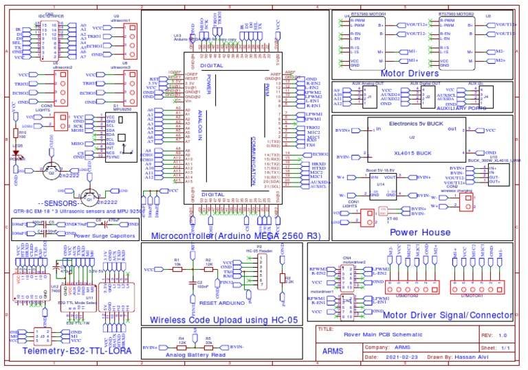 Circuit diagram showing an Arduino MEGA 2560 microcontroller ...