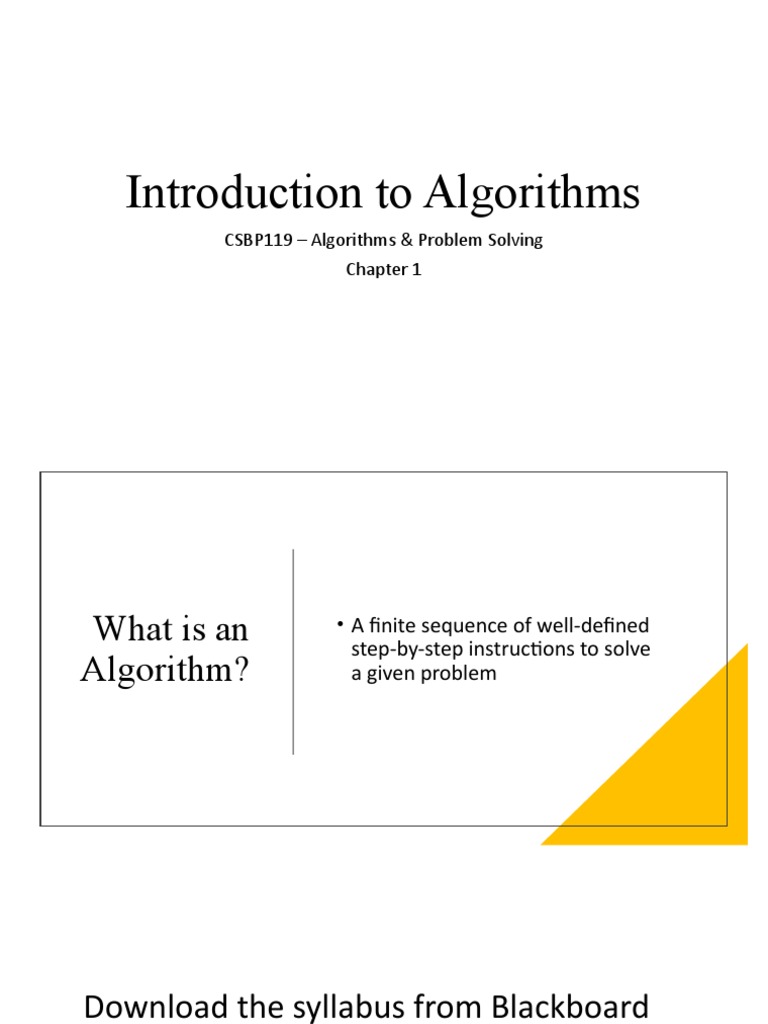 Introduction To Algorithms Csbp119 Algorithms And Problem Solving