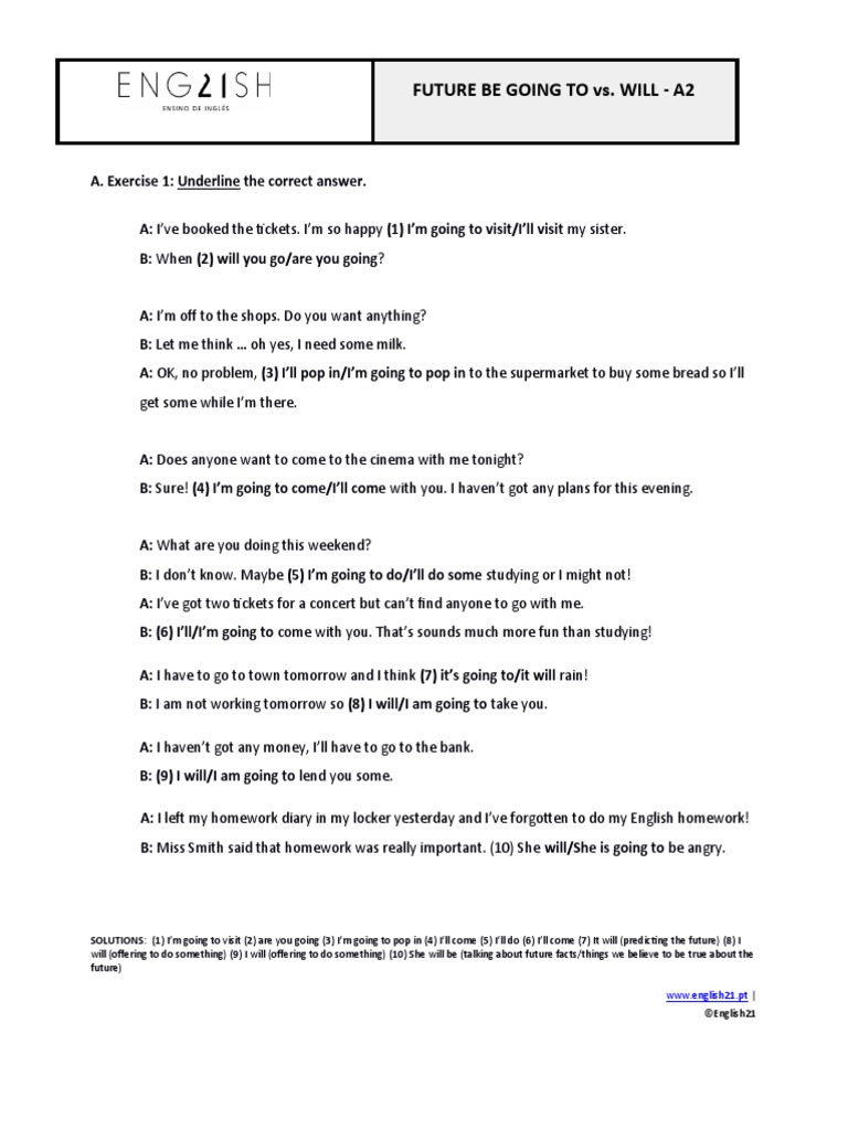 Future Be Going To vs. Will | PDF