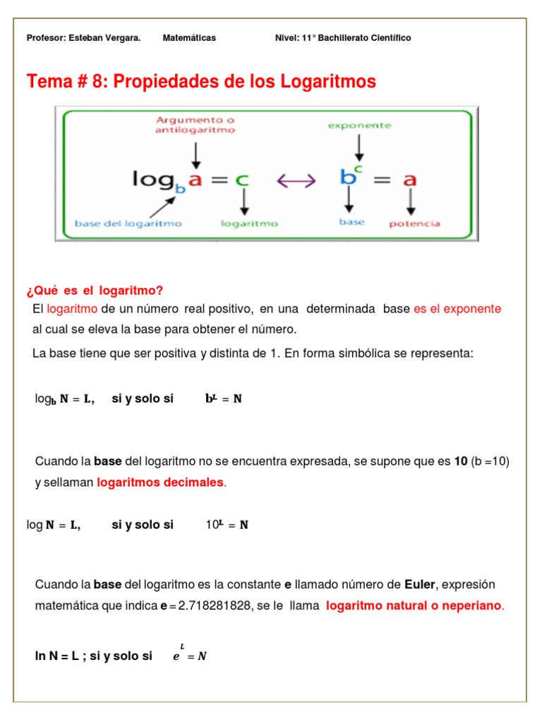 Propiedades y Ejercicios de Logaritmos | PDF | Logaritmo | Exponenciación