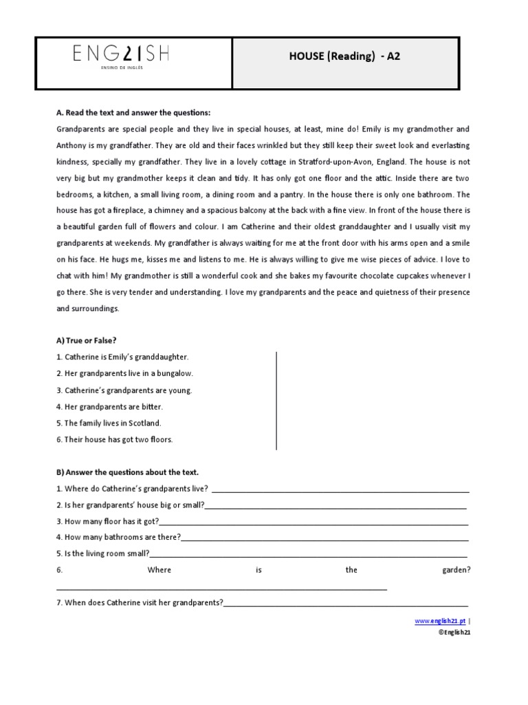 HOUSE (Reading) - A2: A. Read The Text and Answer The Questions | PDF ...