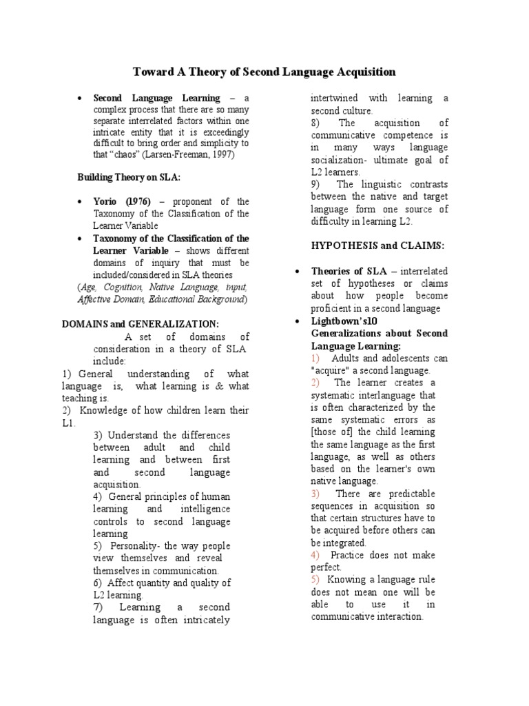 Toward A Theory of Second Language Acquisition | PDF | Second Language ...