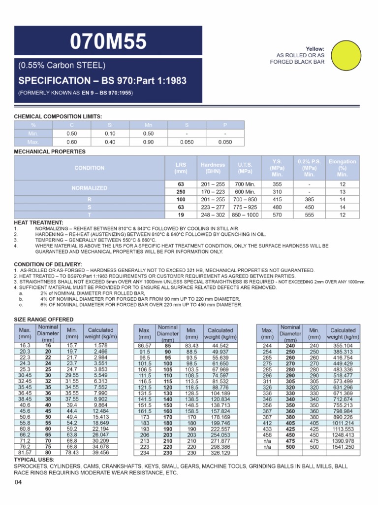 070M55 BS 970 Part1 1983 Formerly EN9 | PDF