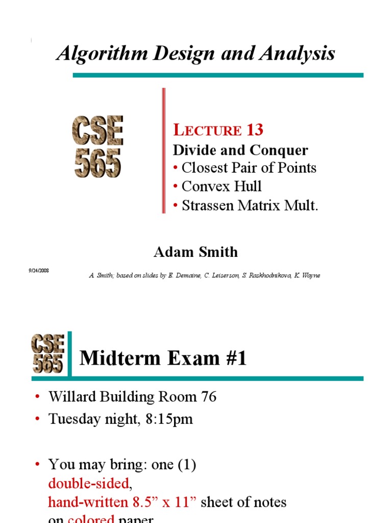 Divide and Conquer (Closest Pair, Convex Hull, Strassen Matrix Multiply) Demo | PDF | Time ...