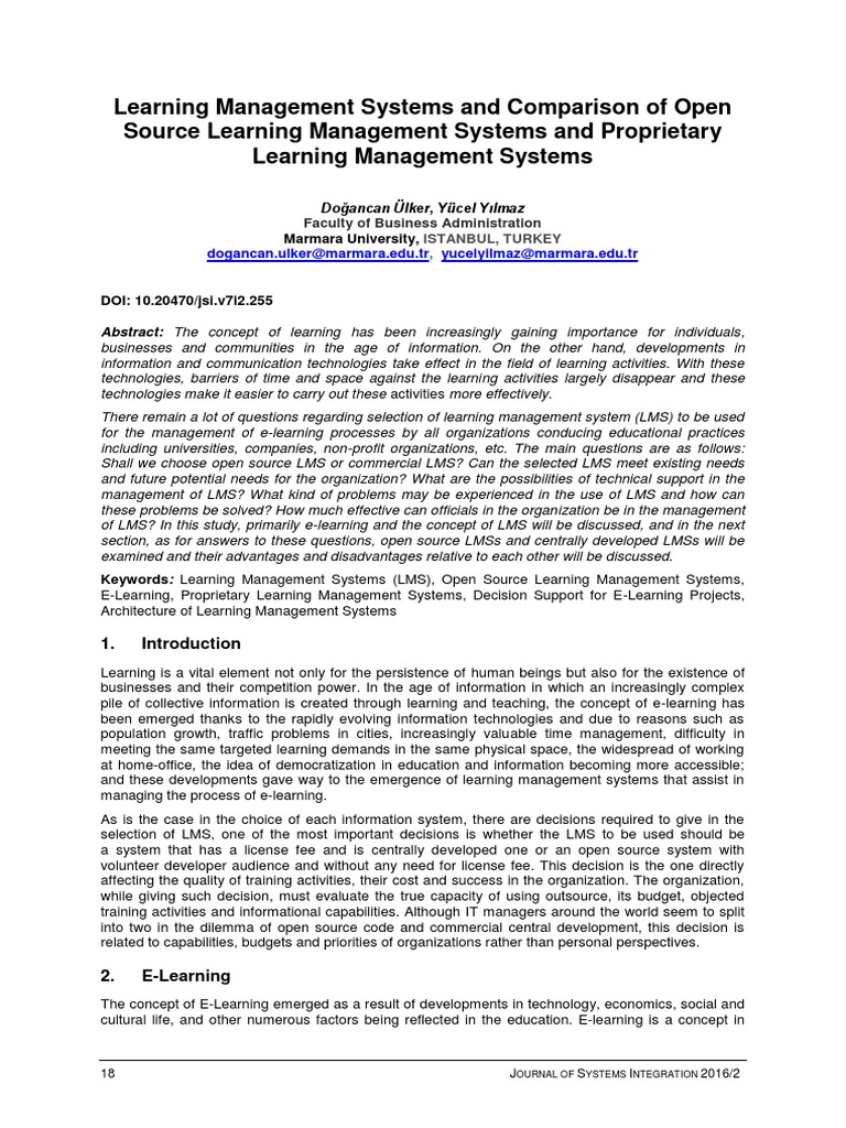 Learning Management Systems and Comparison of Open Source Learning Management Systems and ...