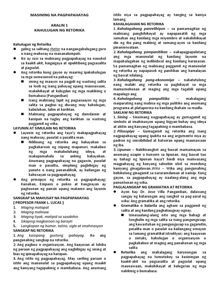 Masining Na Pagpapahayag - Prelims | PDF