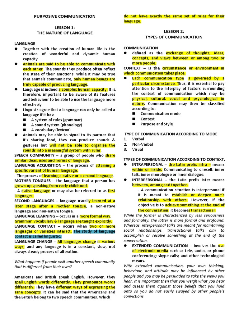 Purposive Communication Prelim | PDF | Communication | Linguistics