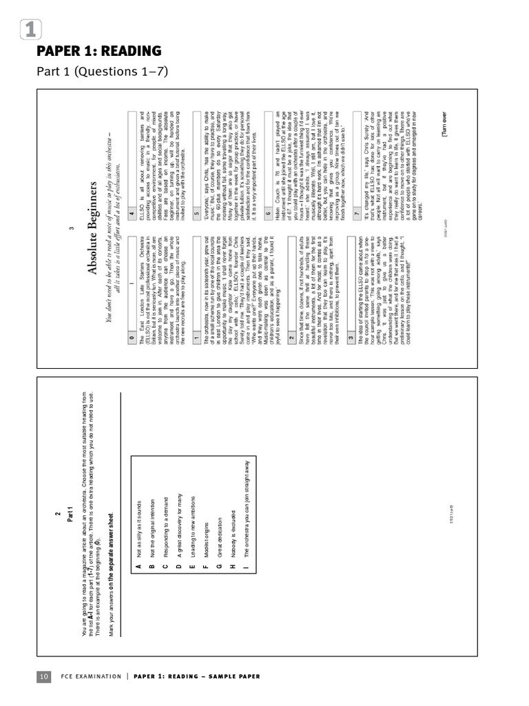 Paper 1: Reading: Part 1 (Questions 1-7) | PDF | Foods