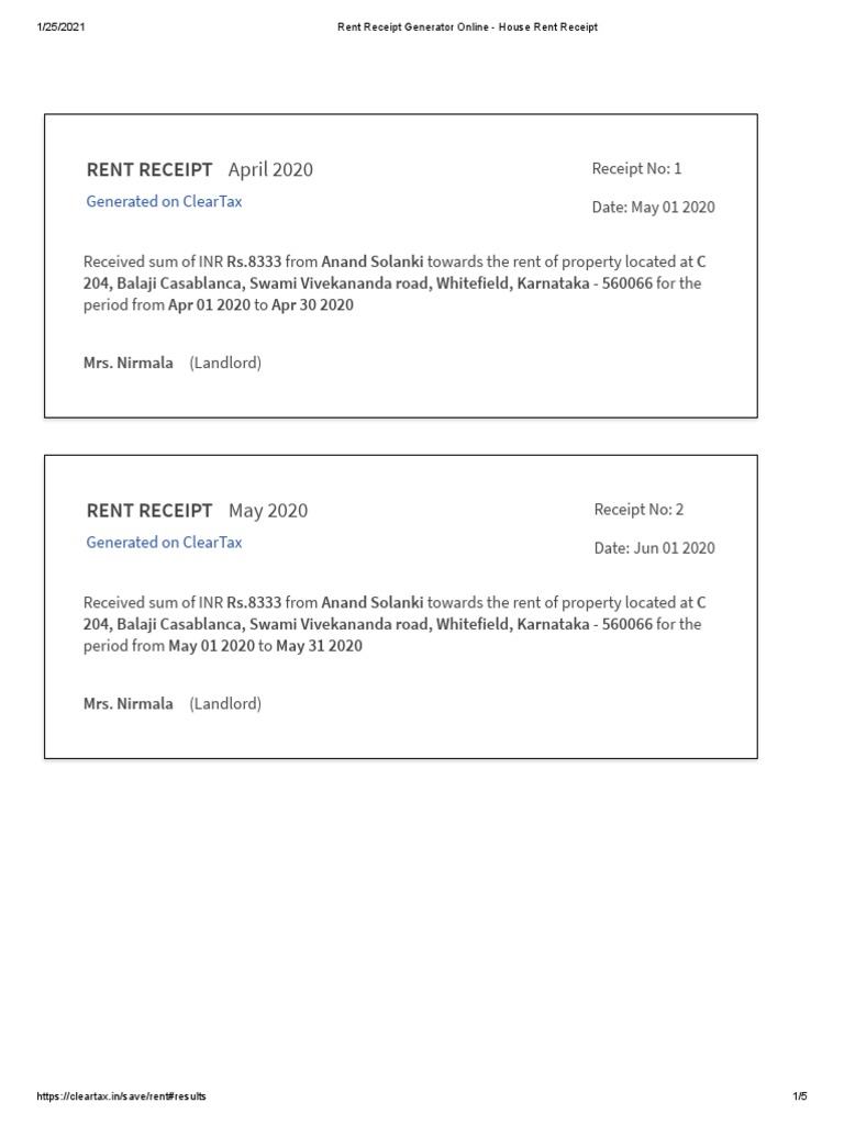 Rent Receipt Generator Online - House Rent Receipt | PDF