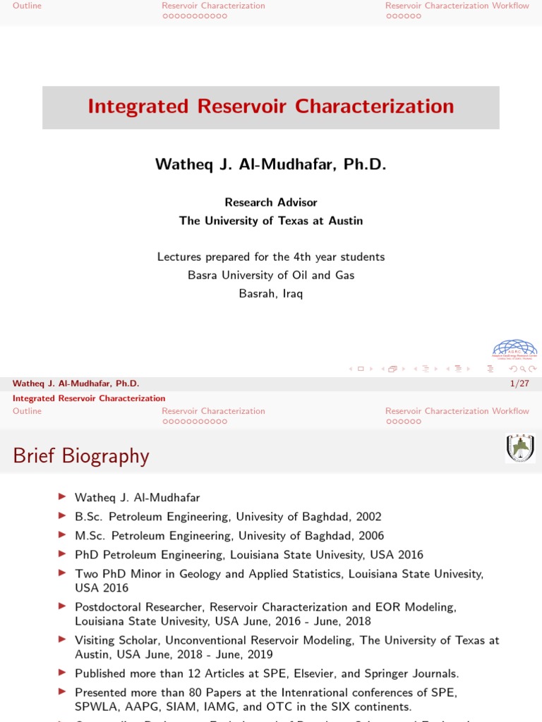 Integrated Reservoir Characterization: Watheq J. Al-Mudhafar, PH.D ...