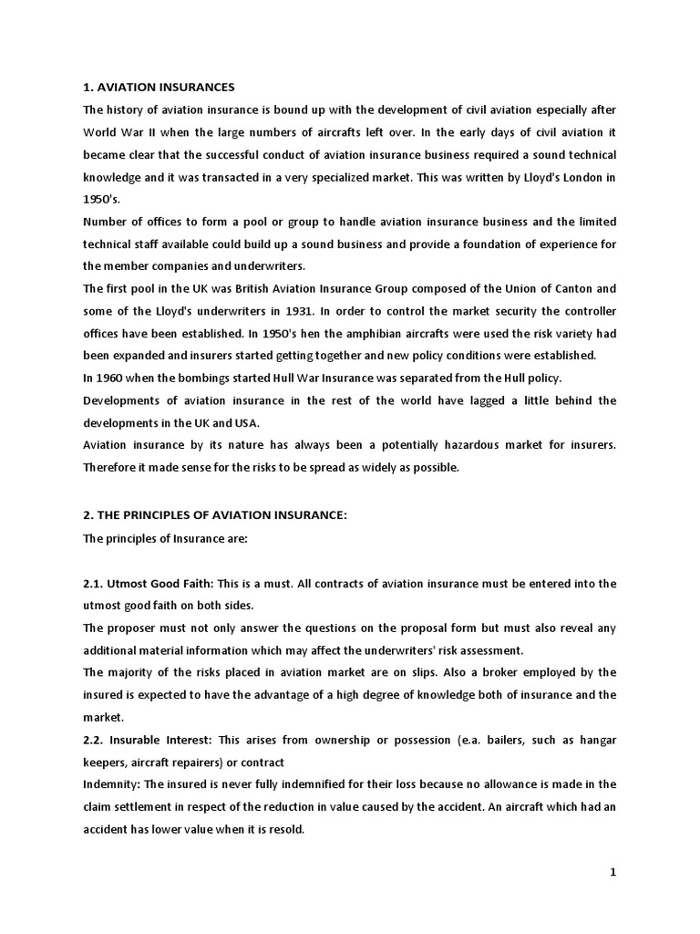 An In-Depth Review of Aviation Insurance Principles, Markets, and ...