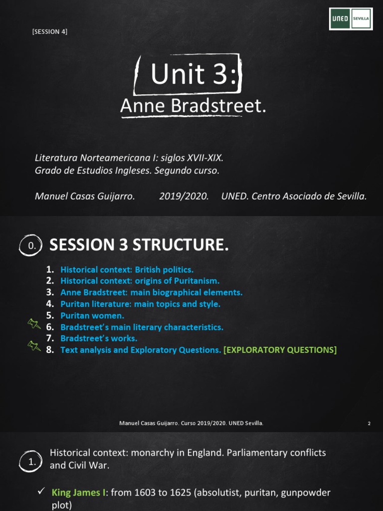 UNIT 3 - Anne Bradstreet | PDF | Poetry | Puritans