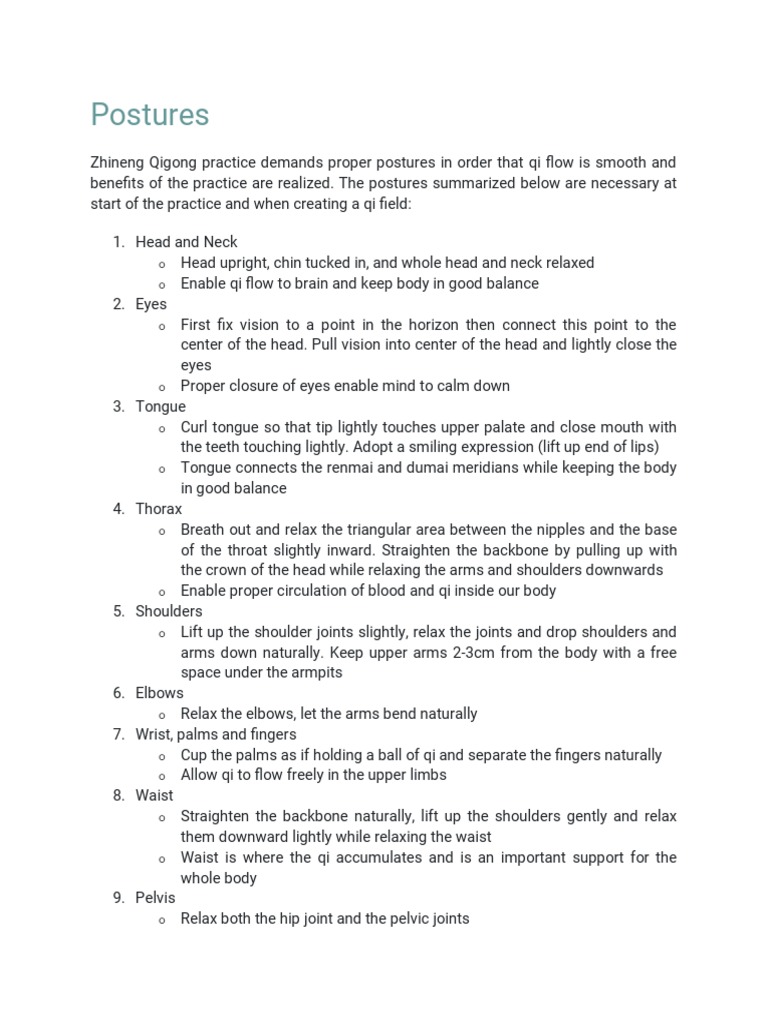 Proper Postures for Zhineng Qigong Practice | PDF | Anatomical Terms Of ...