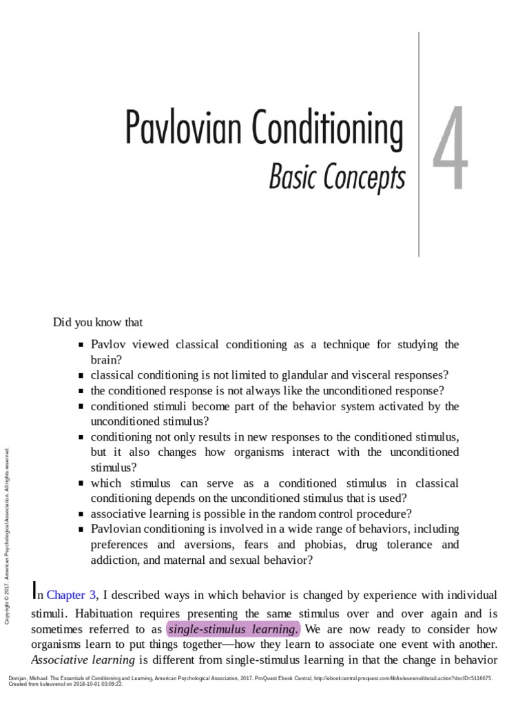 Capítulo 4 Pavlovian Conditioning | PDF | Classical Conditioning | Learning