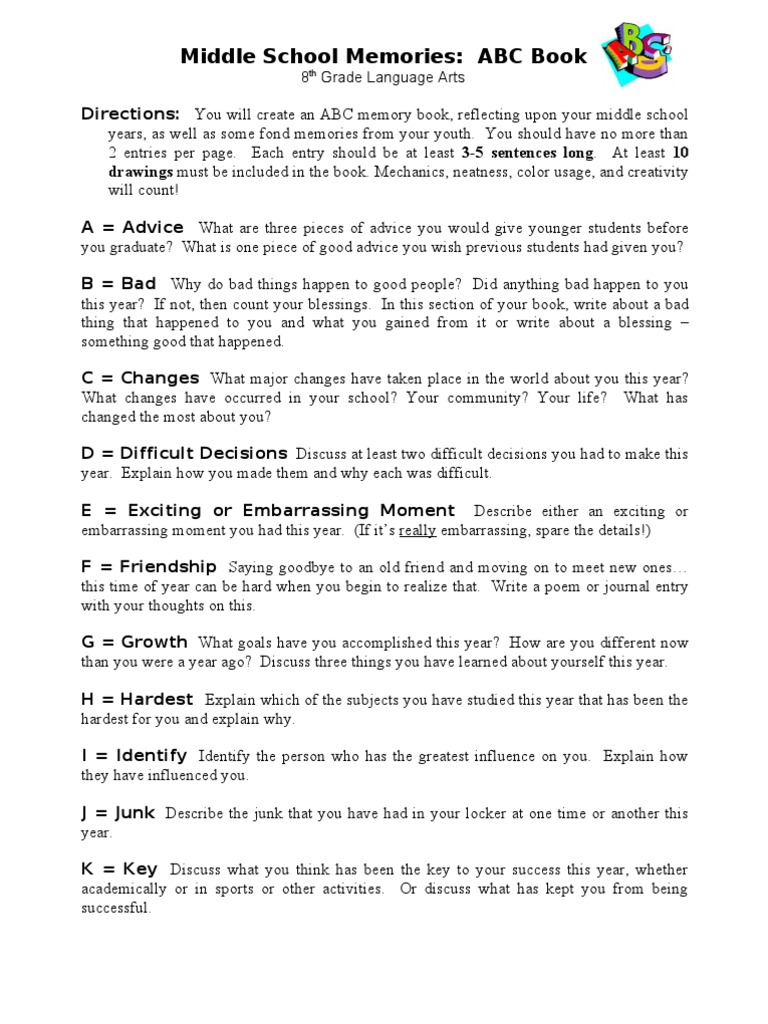 Middle School Memories ABC Book | PDF | Psychological Concepts | Cognition