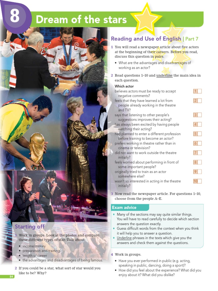 Dream of The Stars: Reading and Use of English | PDF | Question | Actor