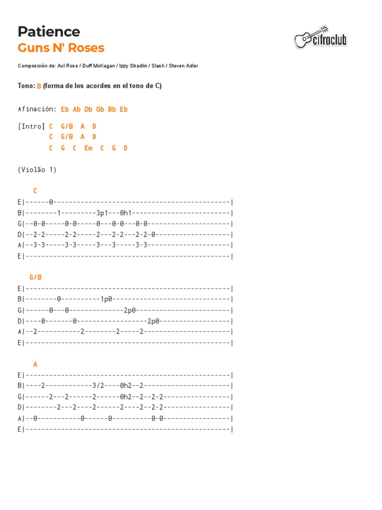 Guns N' Roses: Patience Chords Guide | PDF | American Musical Groups ...