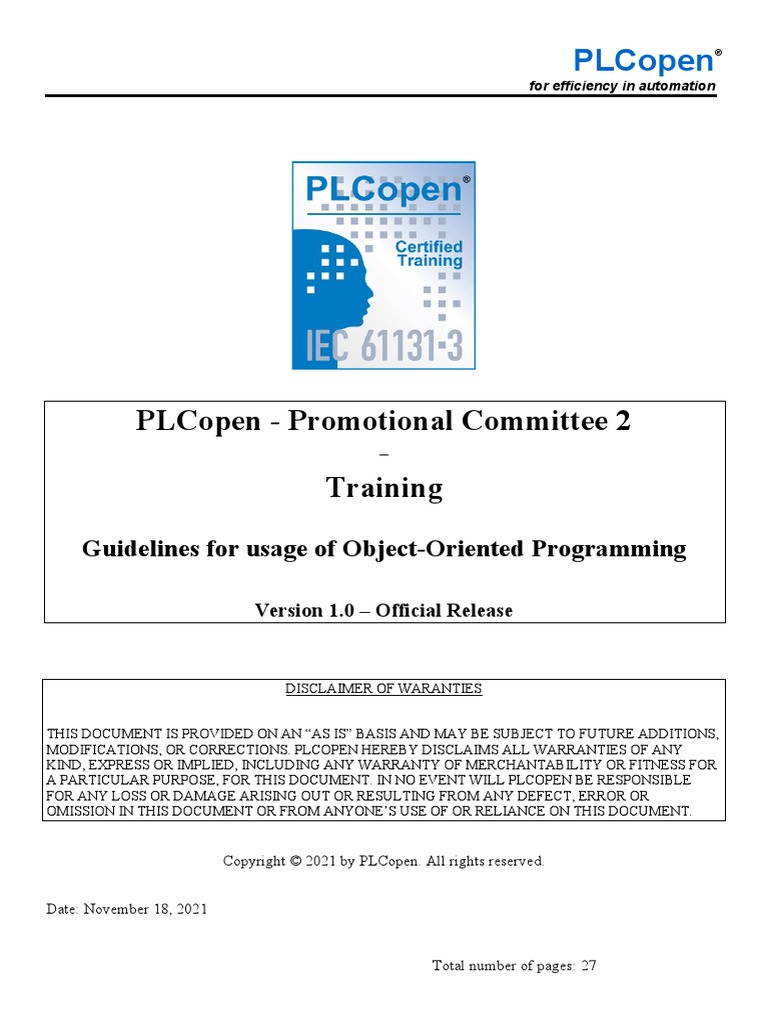 PLCOpen - OOP Guidelines - v1.0 | PDF | Class (Computer Programming) | Method (Computer Programming)