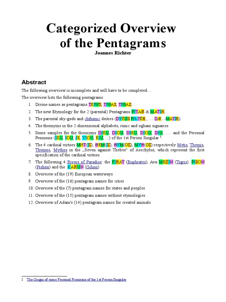 Overview of Pentagrams and Etymology | PDF | Linguistics | Runes