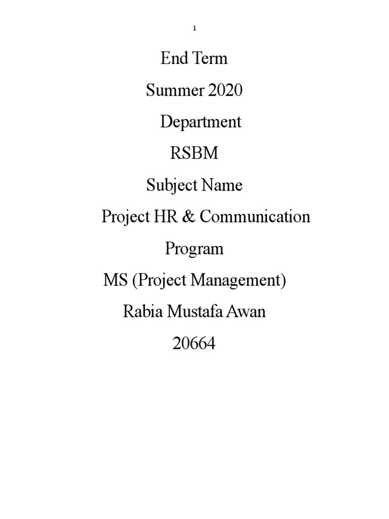 Rabia Mustafa Awan MSPM 20664 End Term Exam Project HR Communications ...