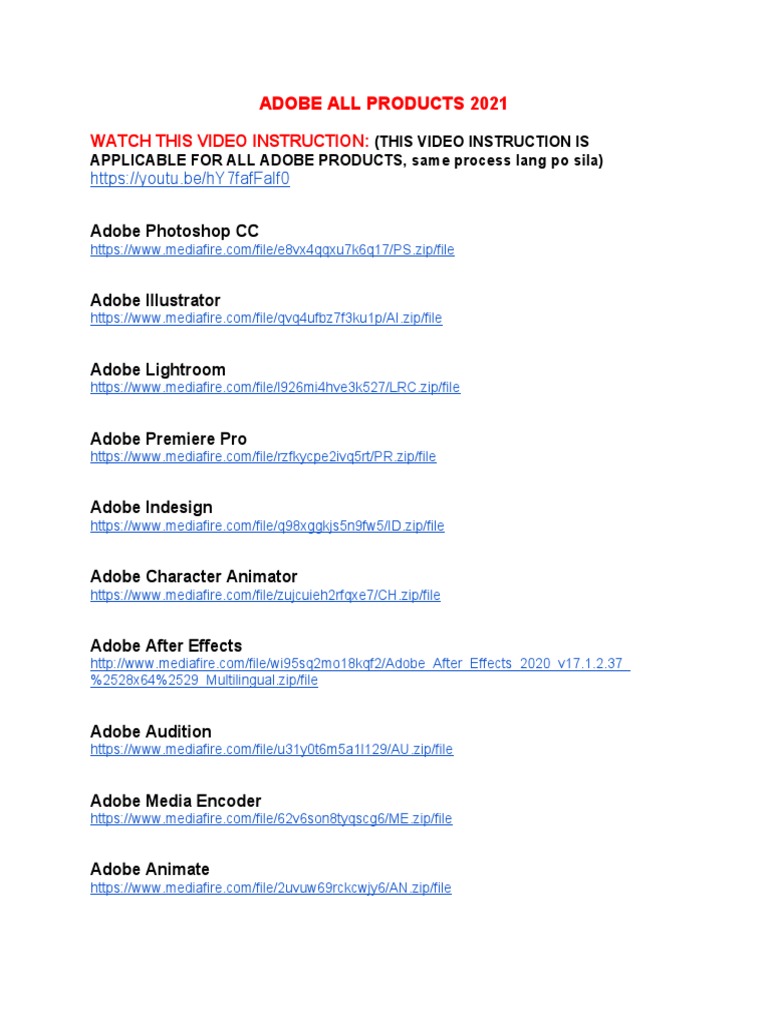 Adobe All Products 2021 Watch This Video Instruction Pdf