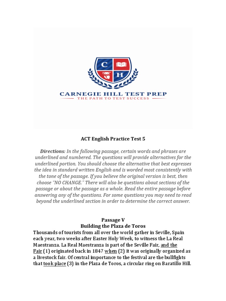 ACT English Practice Test 5 Guide | PDF | Travel | Art