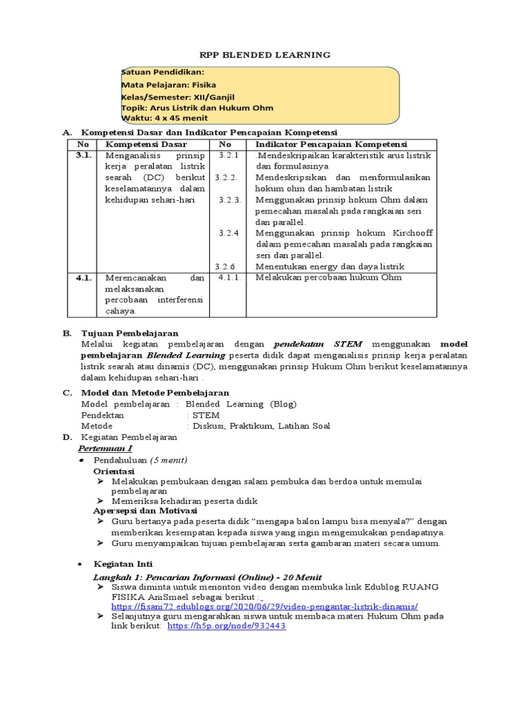 RPP Contoh Fisika | PDF