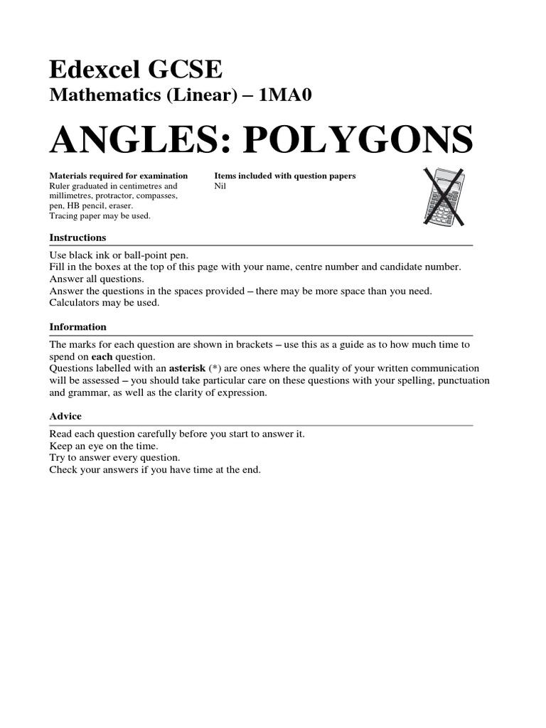 Angles: Polygons: Edexcel GCSE | PDF | Polygon | Elementary Geometry