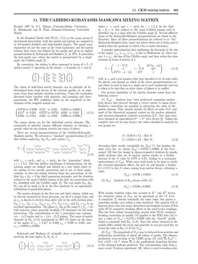 An In-Depth Look at the Cabibbo-Kobayashi-Maskawa Quark Mixing Matrix ...